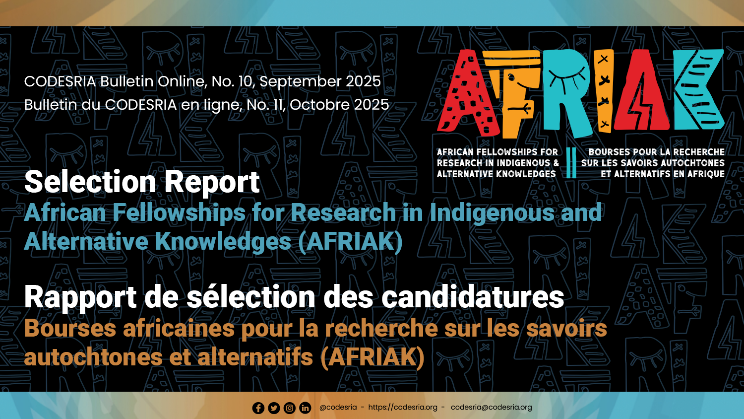 Rapport de sélection des candidatures des bourses africaines pour la recherche sur les savoirs ...